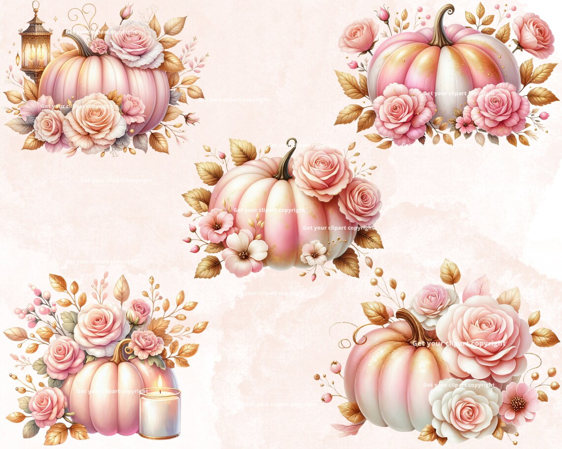 Pink Pumpkin Clipart Bundle, Floral Pumpkin Graphics, Thanksgiving ...