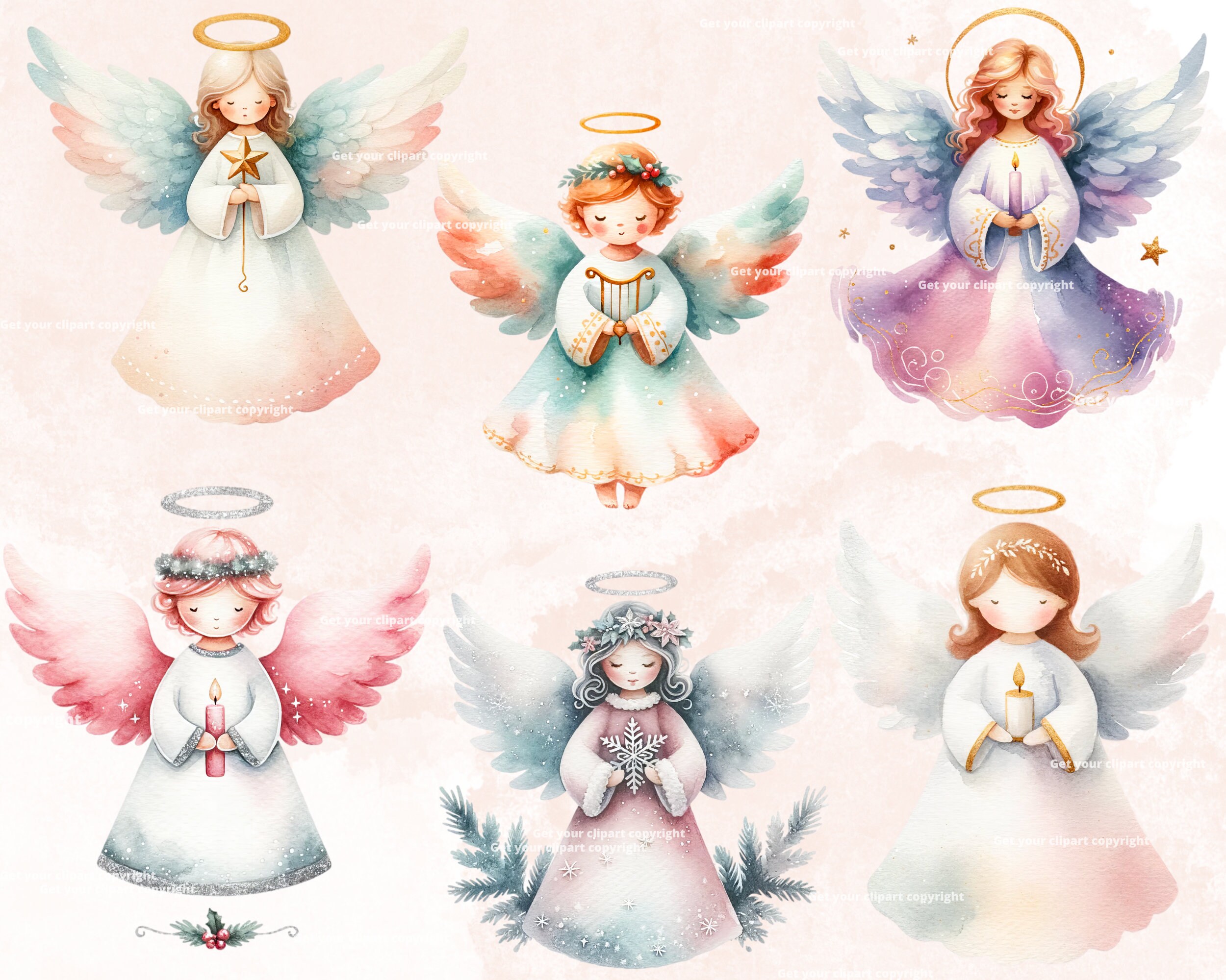 Christmas Angels Clipart Bundle, Christmas Png Graphics, Christmas Png ...