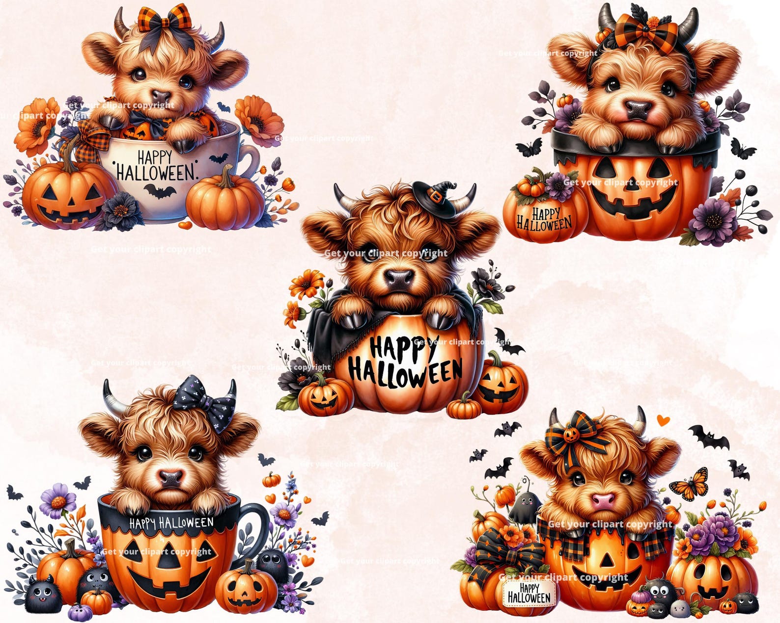 Halloween Baby Highland Cow Clipart Bundle, Highland Cow Clipart ...