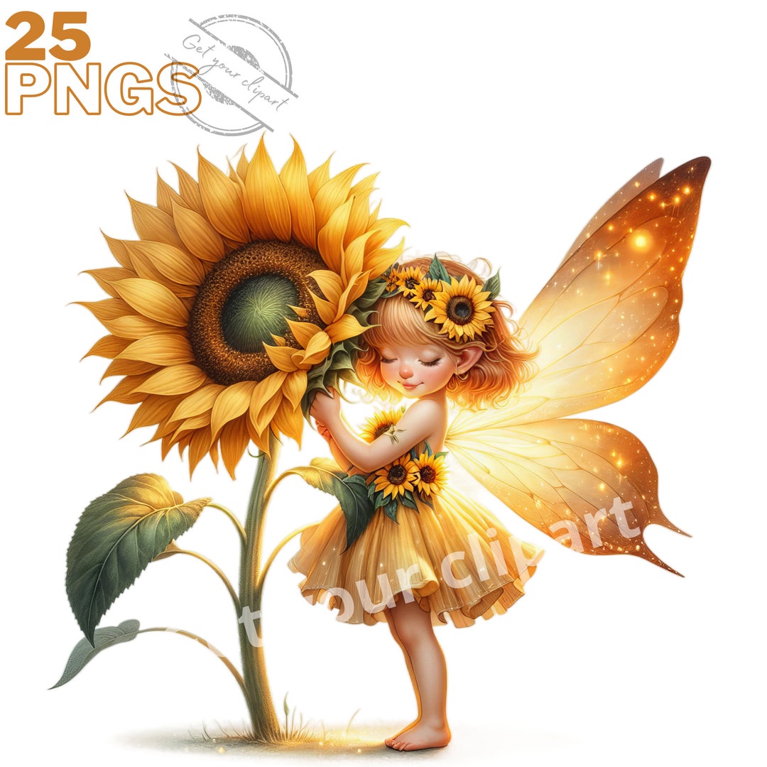 Sunflower Fairy Clipart Bundle, Fantasy Clipart Bundle, Sunflower Png ...
