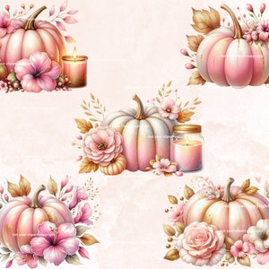 Pink Pumpkin Clipart Bundle, Floral Pumpkin Graphics, Thanksgiving ...