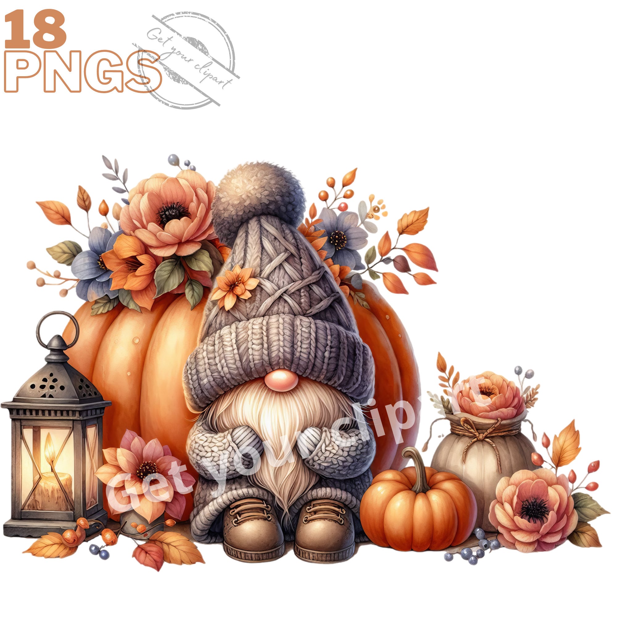 Fall Gnome and Pumpkin Clipart Bundle, Fall Scrapbooking, Gnome Png ...