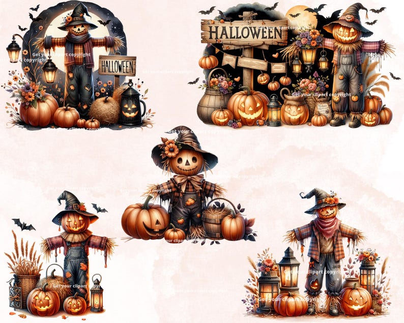 Halloween Scarecrow Clipart Bundle, Halloween Graphics, Scarecrow Png ...