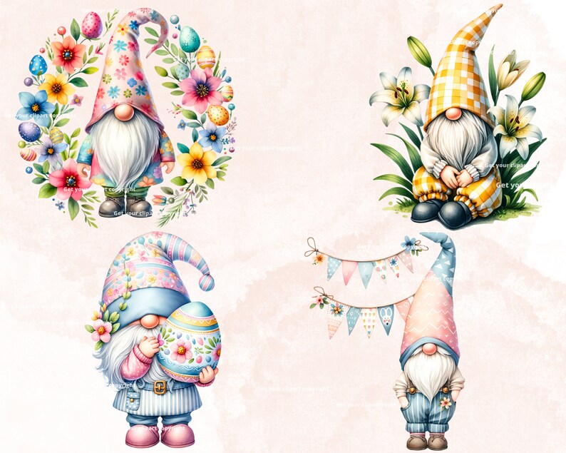 Easter and Spring Gnome Clipart Bundle, Garden Clipart, Spring Gnome ...