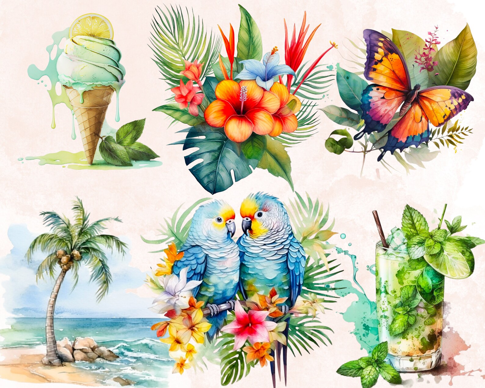 Tropical Clipart, Tropical Bouquet Clipart, Summer Time Png Designs ...