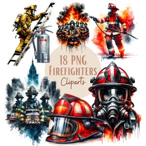 Firefighter Clipart Bundle, Watercolor Firefighter Graphics, With ...
