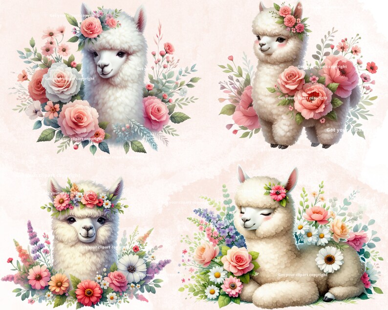 Cute Alpaca Clipart Bundle, Alpaca Png, Watercolor Alpaca Graphics ...