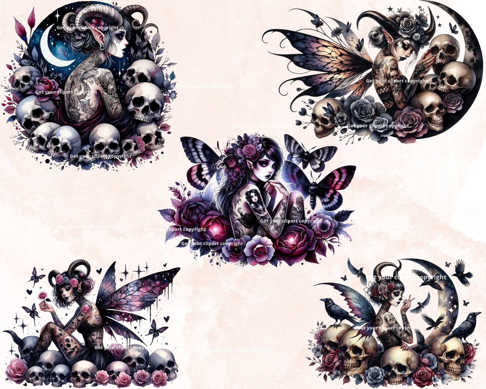 Dark Fairy Clipart Bundle, Fantasy Graphics, Fairy Graphics, Gothic Png ...