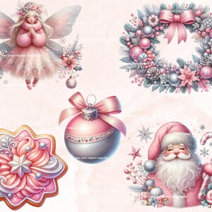 Pink Christmas Clipart Bundle, Snowman Png Graphics, Santa Claus Png ...