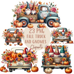 Fall Truck and Gnomes Png Graphics, Hello Fall Clipart, Farm Truck Png ...
