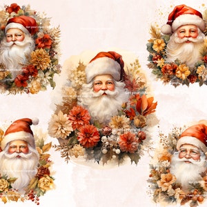 Floral Santa Claus Clipart Bundle, Santa Claus Png Bundle, Santa ...