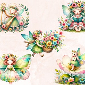 Cute Spring Fairies Clipart Bundle, Spring Clipart Bundle, Spring ...