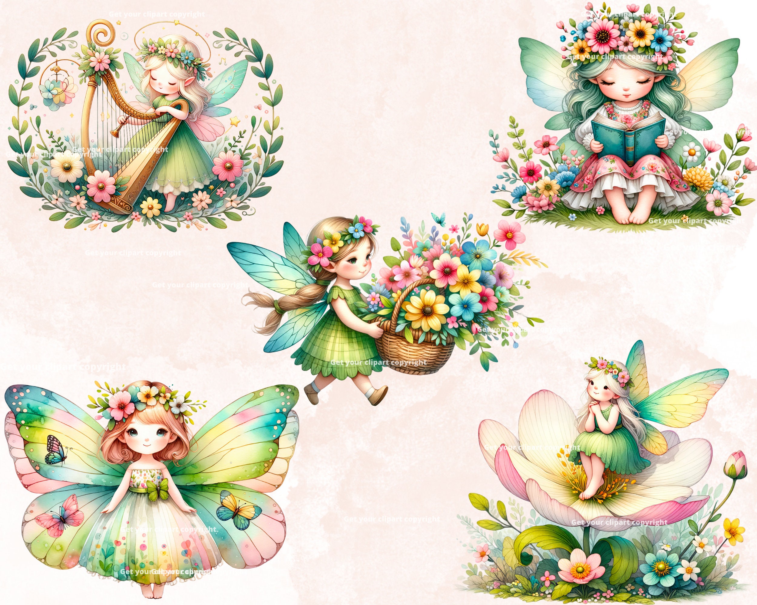 Cute Spring Fairies Clipart Bundle, Spring Clipart Bundle, Spring ...