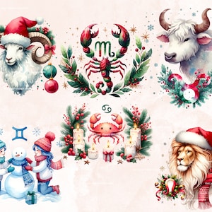 Christmas Zodiac Cliparts Bundle, Zodiac Png Files, Zodiac Graphics ...