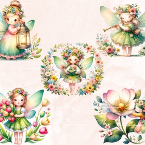 Cute Spring Fairies Clipart Bundle, Spring Clipart Bundle, Spring ...