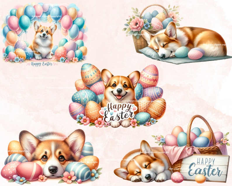 Easter Corgi Png Graphics, Easter Printable, Watercolor Dog Clipart ...