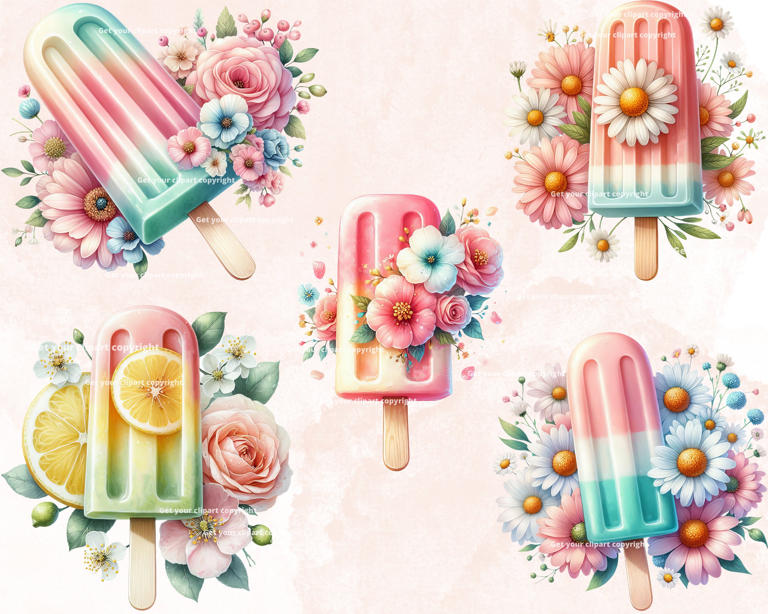 Pastel Summer Popsicle Clipart Bundle, Ice Cream Clipart , Ice Cream ...