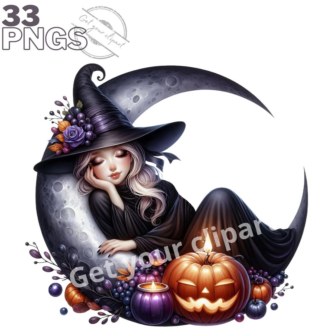 Halloween Witch Clipart Bundle, Halloween Png Bundle, Fantasy Clipart ...