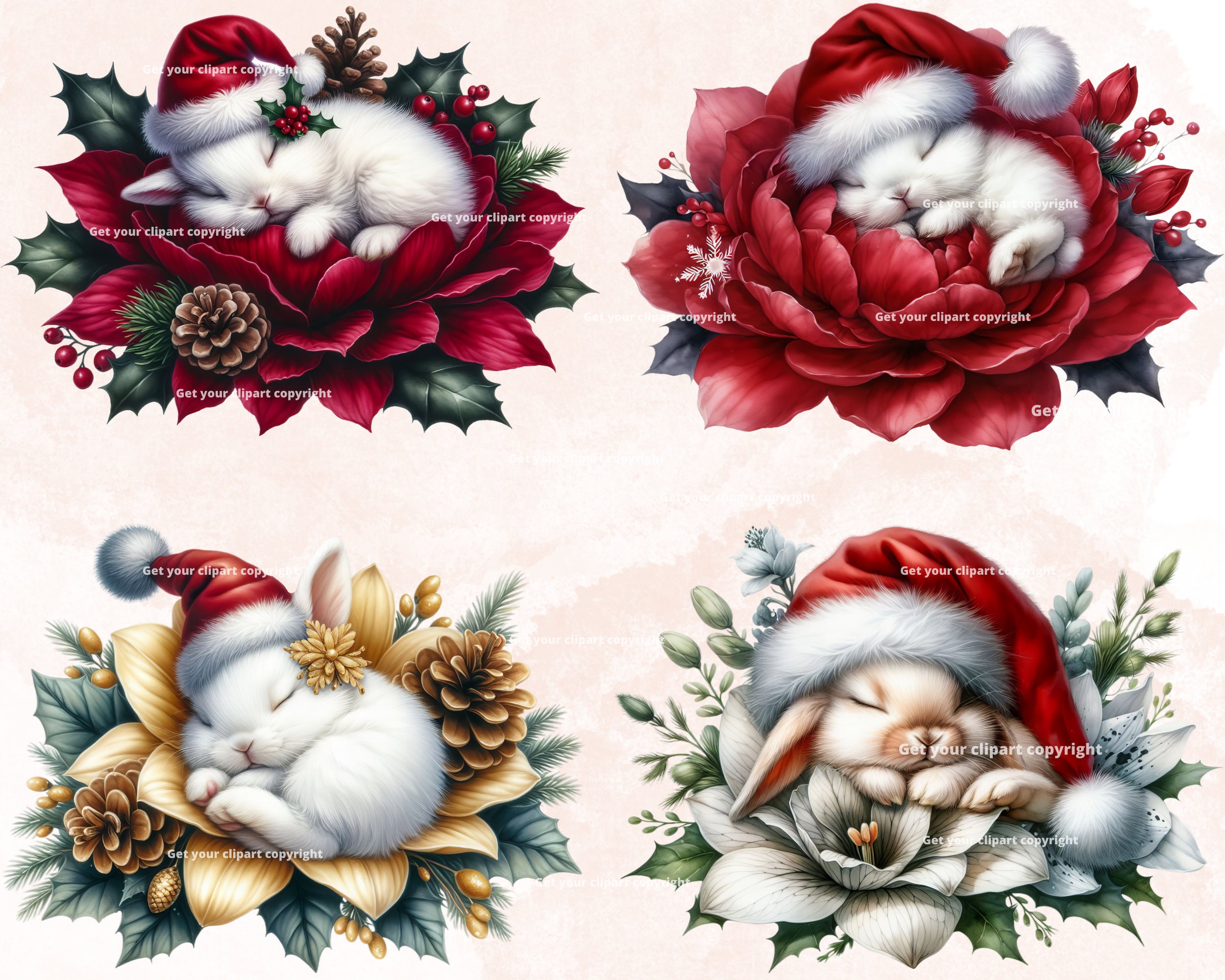 Christmas Bunny Clipart Bundle, Christmas Clipart, Winter Png Graphics ...