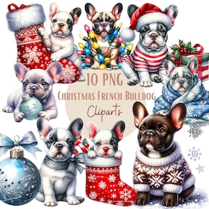 Christmas French Bulldog Png Graphics, Watercolor Dog Clipart, Set of ...