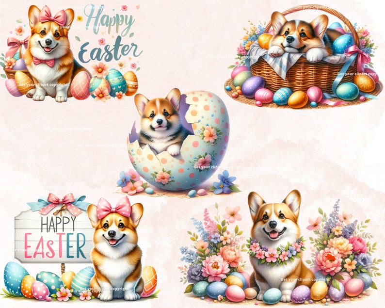 Easter Corgi Png Graphics, Easter Printable, Watercolor Dog Clipart ...