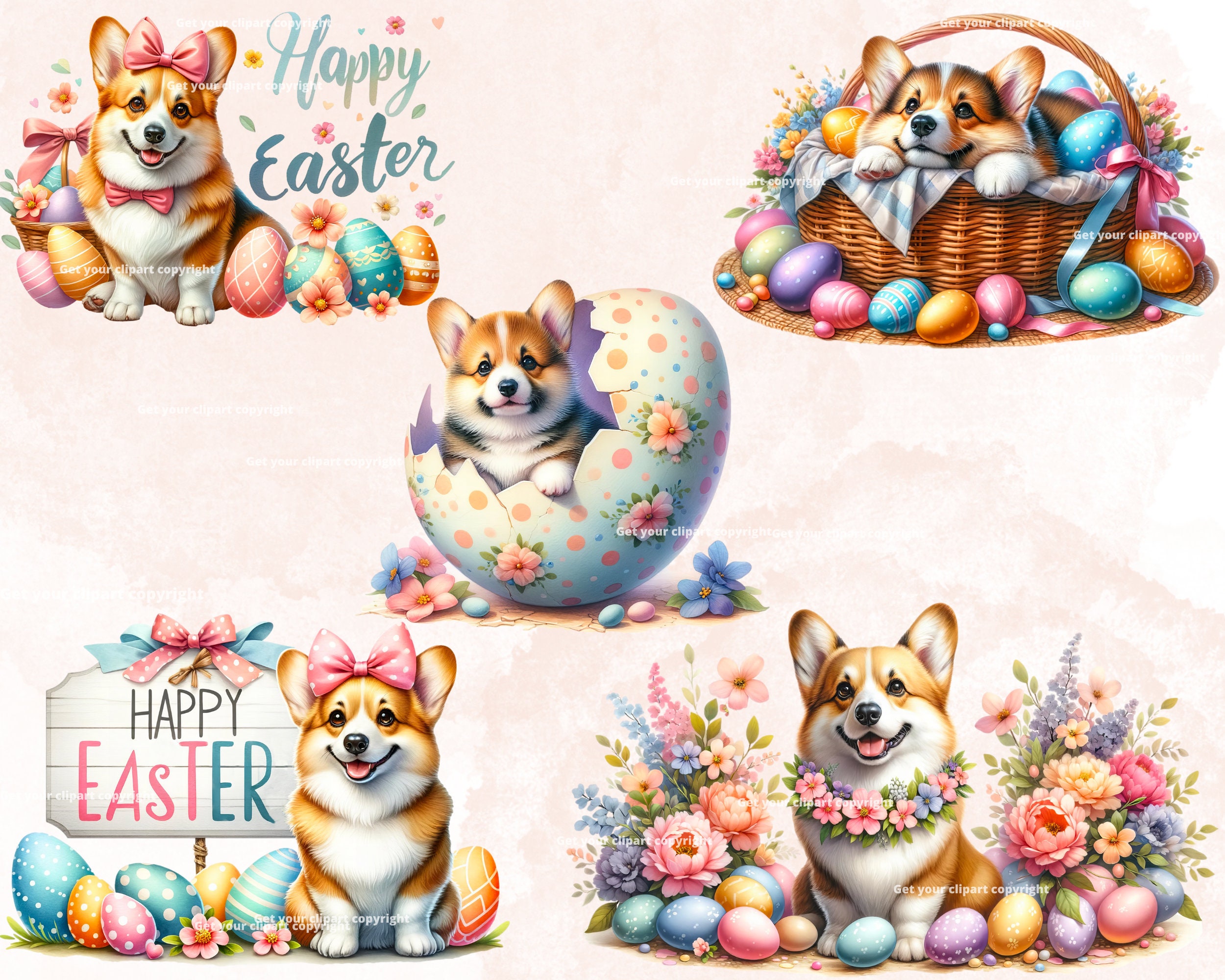 Easter Corgi Png Graphics, Easter Printable, Watercolor Dog Clipart ...