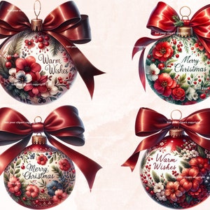 Floral Christmas Ball Clipart Bundle, Christmas Png Graphics, Christmas ...