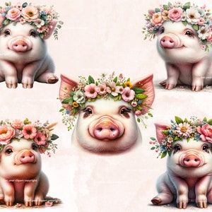 Floral Pig Clipart Bundle, Cute Pig, Farm Animal Clipart, Spring ...
