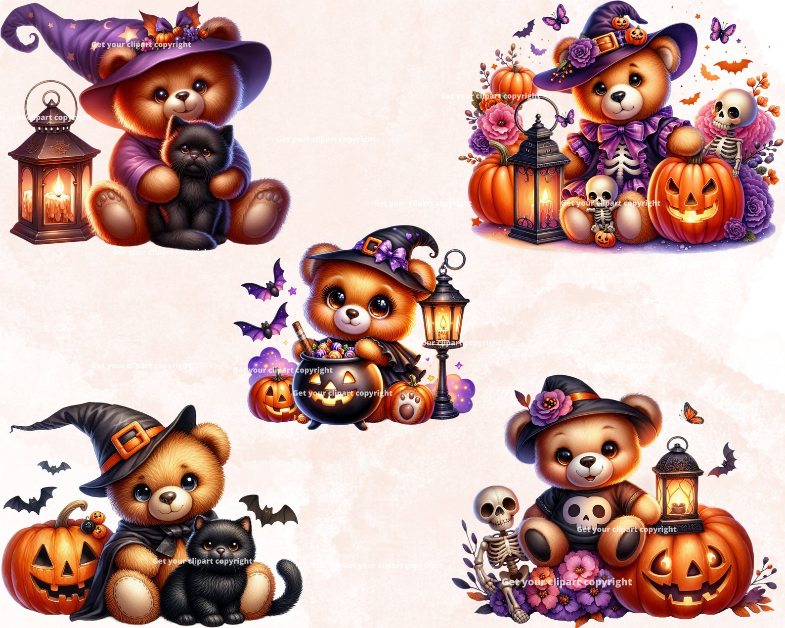 Halloween Teddy Bear Clipart Bundle, Halloween Graphics, Teddy Bear Png ...
