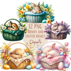 Easter Bunny in a Basket Clipart Bundle, Easter Clipart, Easter ...
