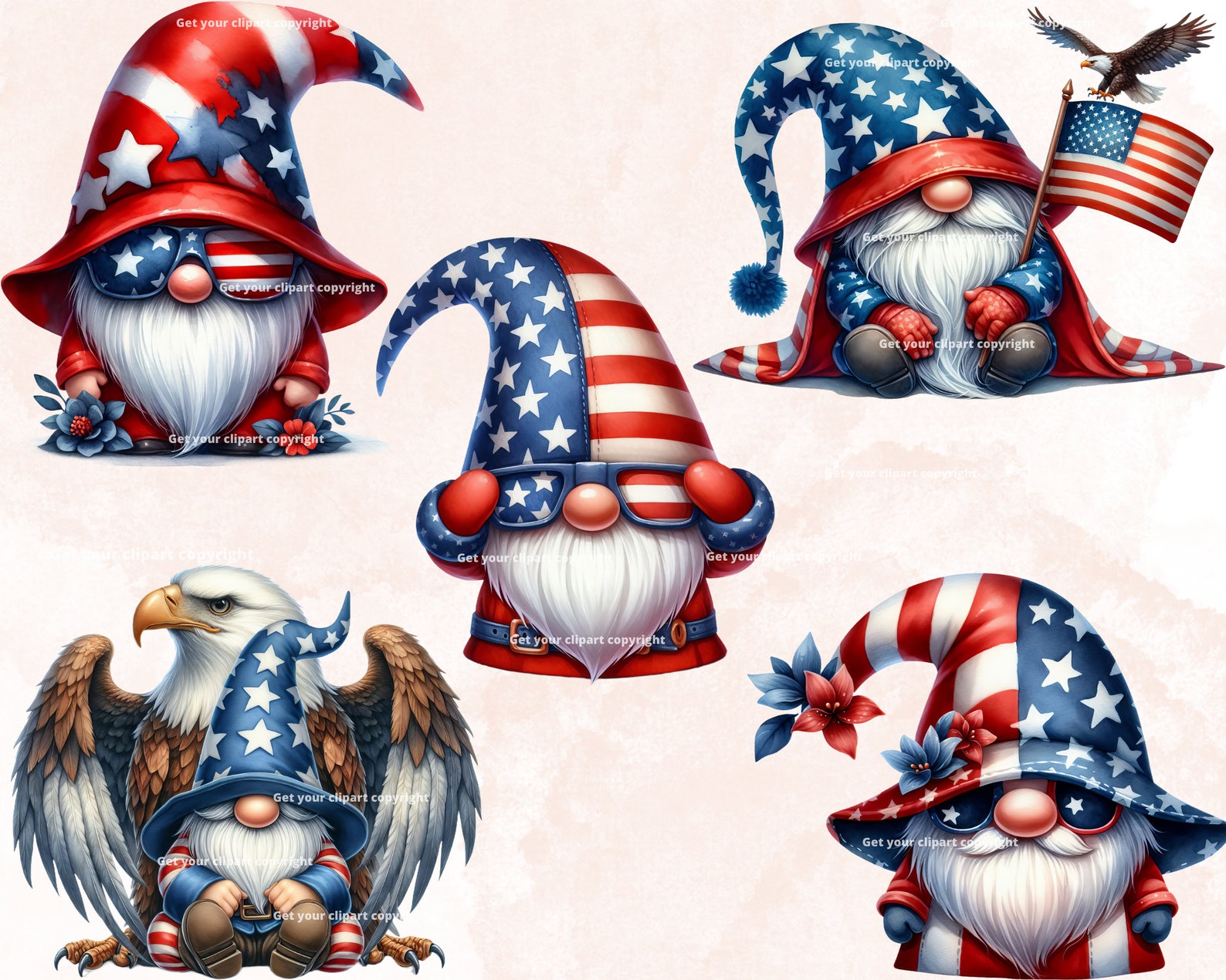 4th of July Gnome Clipart Bundle, Independence Day Clipart, 4th of July ...