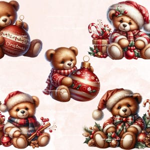 Christmas Teddy Bear Clipart Bundle, Watercolor Bear Ornaments, Festive ...
