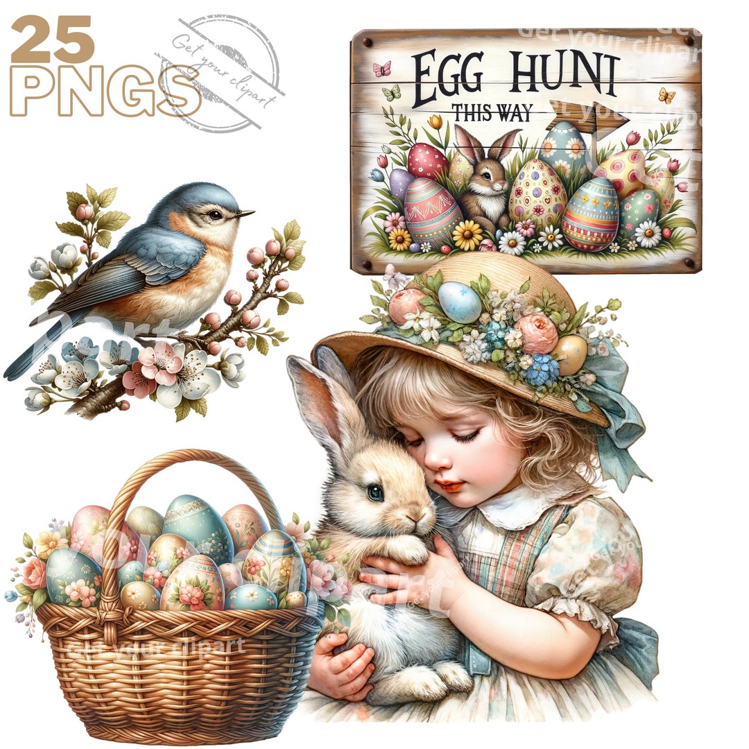 Retro Easter Clipart Bundle, Easter Clipart, Easter Graphics, Easter ...