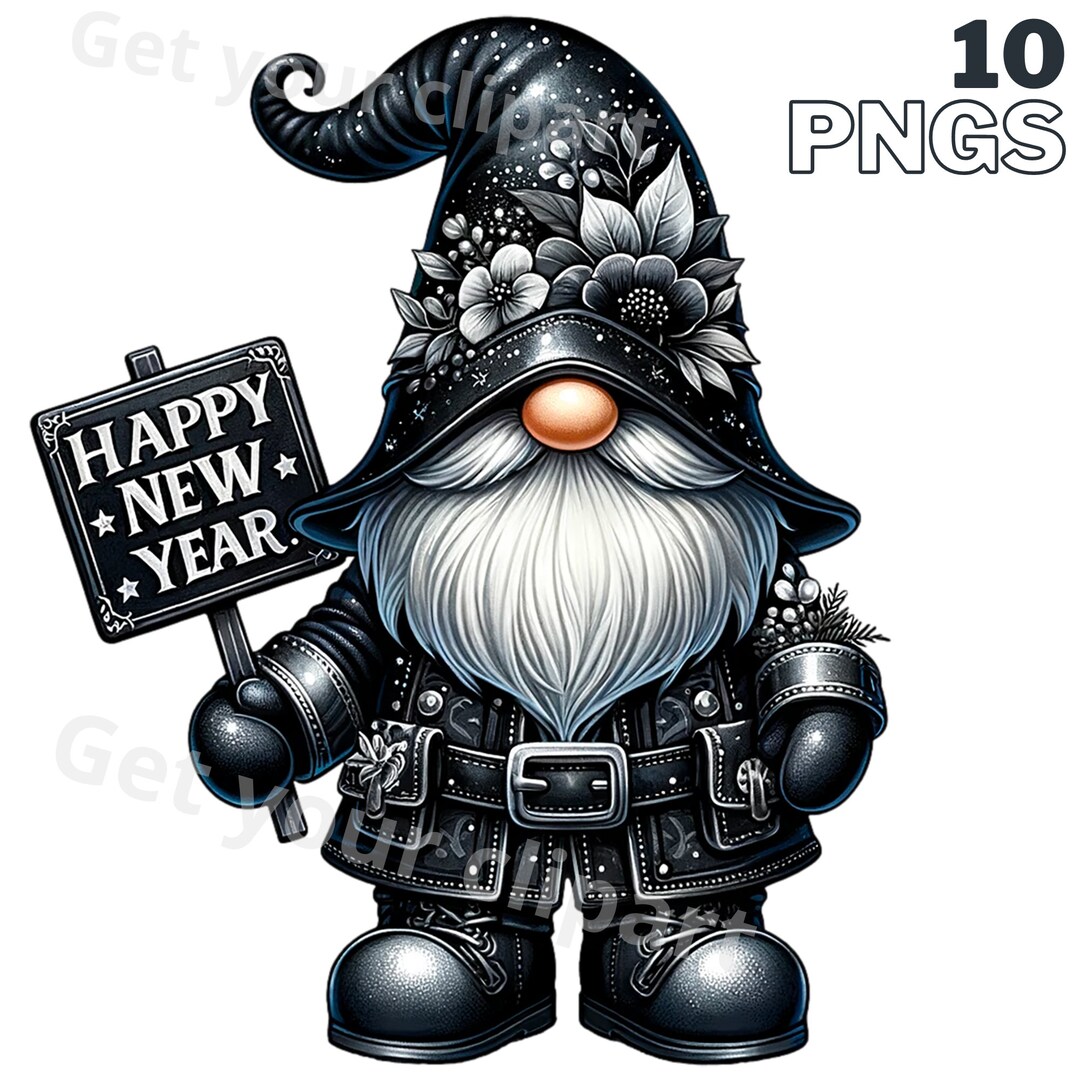 Gothic Happy New Year Gnomes Clipart Bundle, Happy New Year, Gnome Png ...