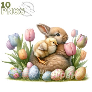 Easter Bunny and Chick Clipart Bundle, Easter Clipart, Easter Graphics ...
