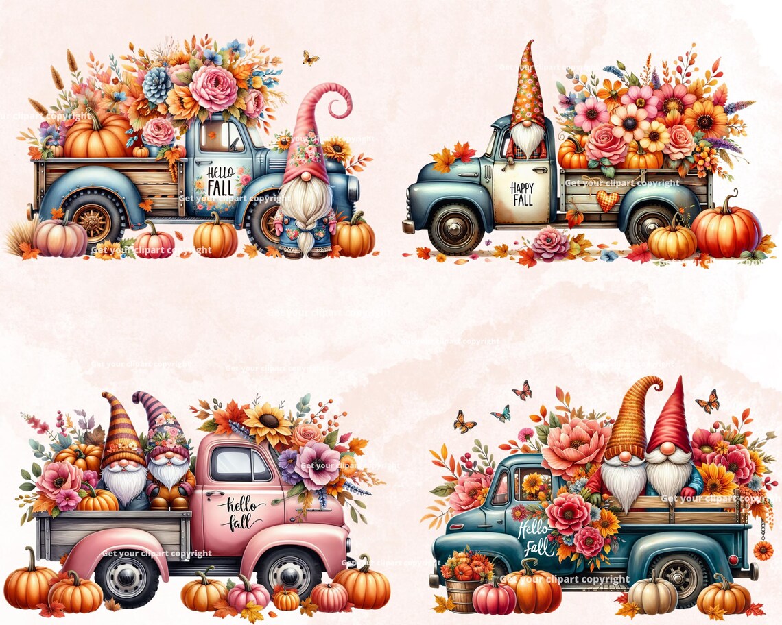Fall Truck and Gnomes Png Graphics, Hello Fall Clipart, Farm Truck Png ...