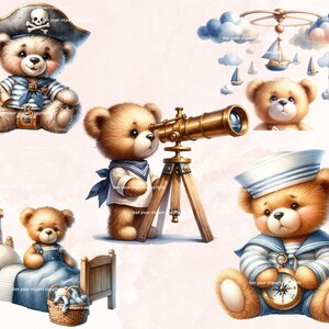 Nautical Teddy Bear Clipart, Nursery Graphics, Nautical Clipart, Teddy ...
