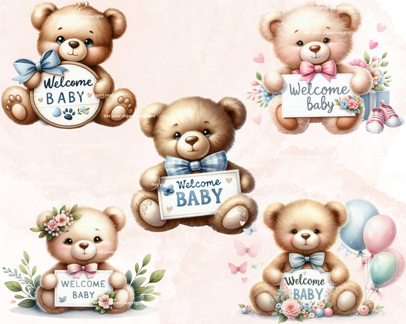 Welcome Baby Clipart Bundle, Birth Announcement Clipart, Babyshower Png ...