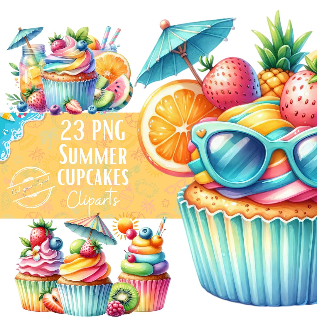 Summer Cupcake Clipart Bundle Summer Graphics Cupcake Png Designs
