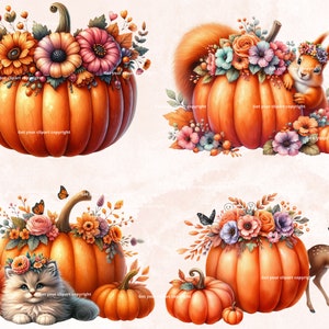 Fall Floral Pumpkin Clipart Bundle, Floral Pumpkin Png, Hello Fall ...