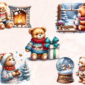 Christmas Teddy Bear Clipart Bundle, Watercolor Bear Ornaments, Festive ...