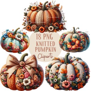 Fall Pumpkin Clipart Bundle, Hello Fall Png, Knitted Pumpkin Clipart ...