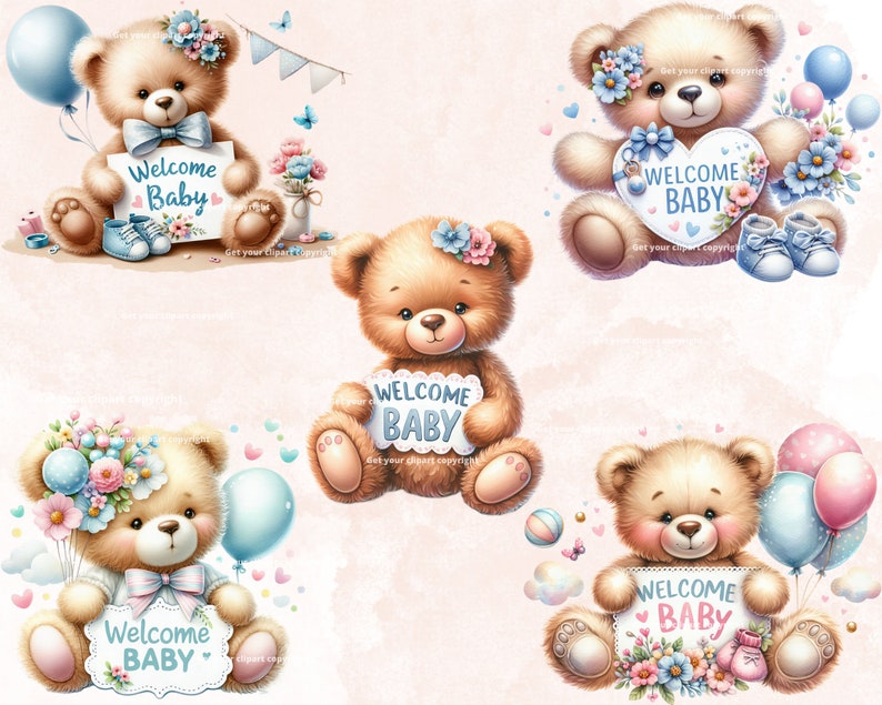 Welcome Baby Clipart Bundle, Birth Announcement Clipart, Babyshower Png ...