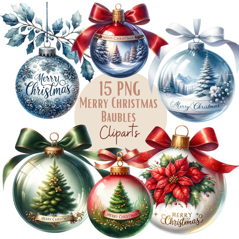Merry Christmas Baubles Clipart Bundle, Christmas Png Graphics ...