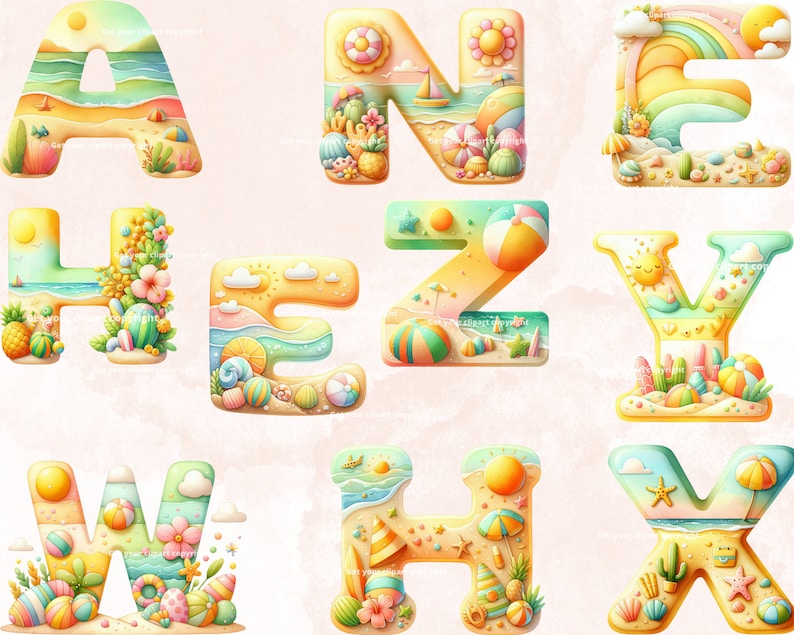 Summer Alphabet Clipart Bundle, Summer PNG Designs, Summer Clipart ...