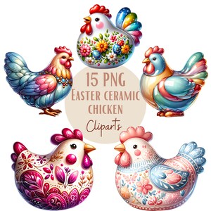 Easter Ceramic Chicken Clipart Bundle, Easter Clipart, Easter Graphics ...