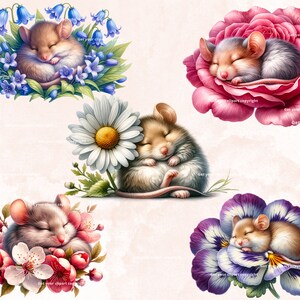 Mice and Flowers Clipart Bundle, Mice Nursery Print, Watercolor Mice ...
