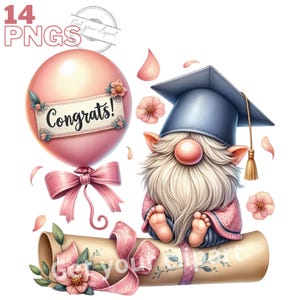 Graduation Gnome Clipart Bundle, Last Day of School Png, Graduation Png ...