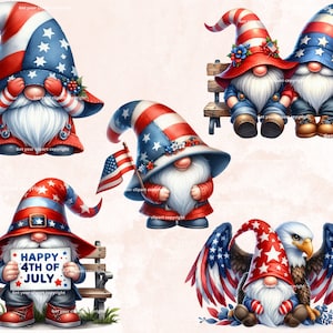 4th of July Gnome Clipart Bundle, Independence Day Clipart, 4th of July ...