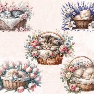 Kitty in a Basket Clipart Bundle, Kitten Clipart, Cute Cat Graphics ...